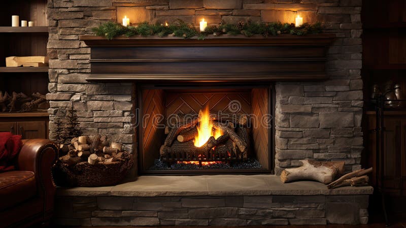 Cozy gas log fireplace stock illustration. Illustration of safety ...