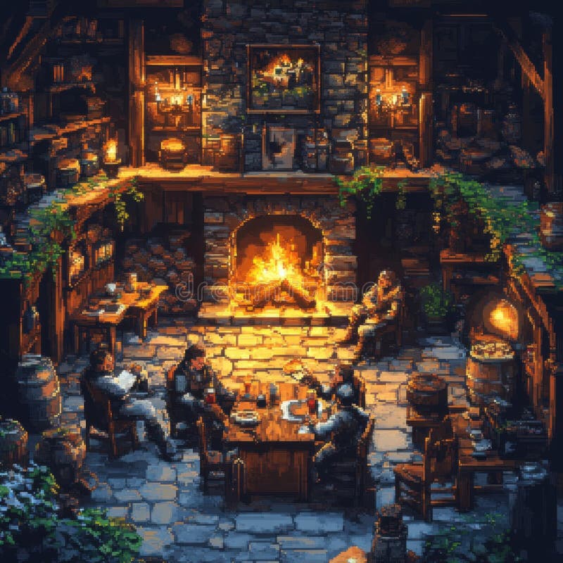 Cozy Gathering by the Fireplace in Rustic Cabin Setting Stock Photo ...