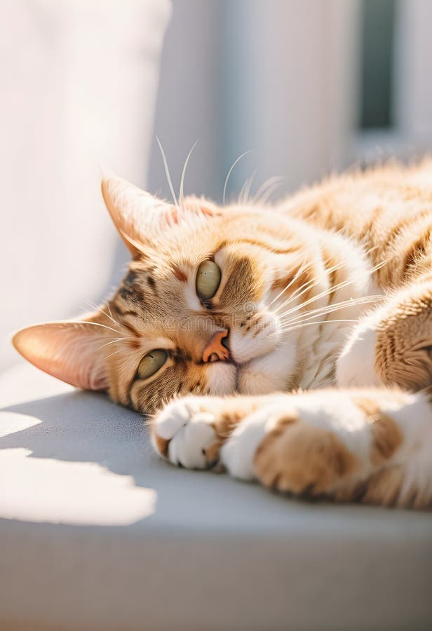 Cozy Ginger Cat: Close-Up of a Relaxed and Content Feline Stock ...