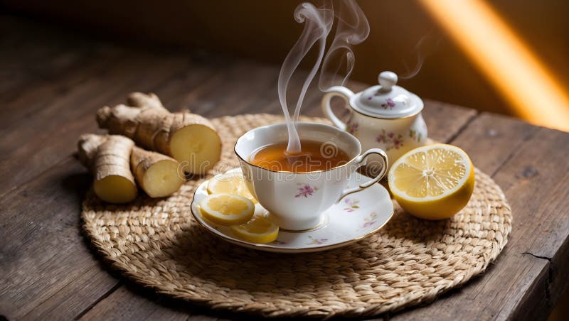 Cozy Ginger Elixir: Steaming Tea with Honey, Lemon, and Fresh Ginger ...