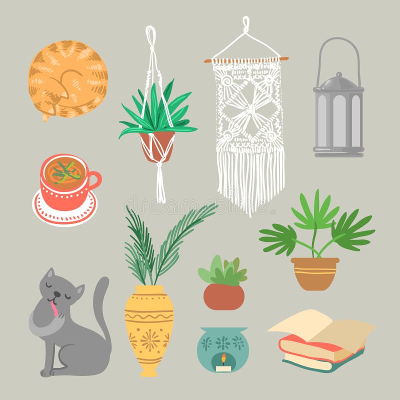 Cozy Hand Drawn Vector Set of Elements Stock Illustration ...