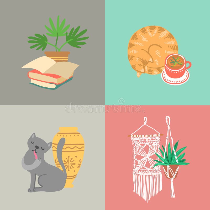 Cozy Hand Drawn Vector Set of Elements Stock Illustration ...