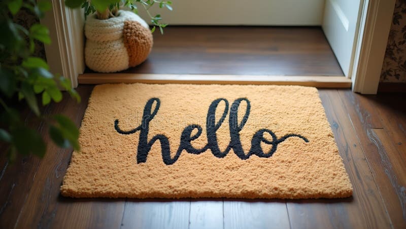 Cozy Hello Welcome Mat at Modern Home Entrance Stock Illustration ...