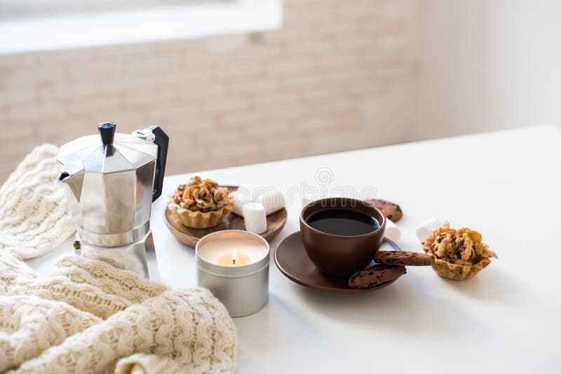 Cozy Home Breakfast with Coffee and Cookies on Table Stock Photo ...