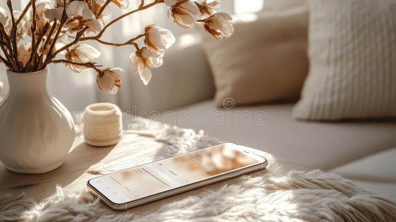 Cozy Home Decor with Soft Textures and Natural Elements Stock ...