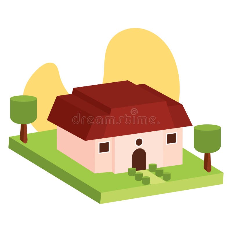 Cozy Home with Fence and Tree. Vector Stock Vector - Illustration of ...