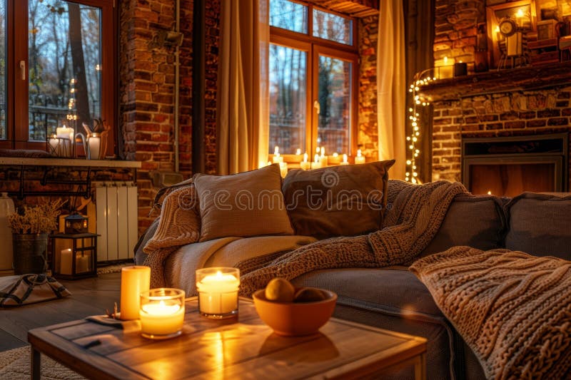 Cozy Home Interior,candles and Soft Light Stock Image - Image of ...