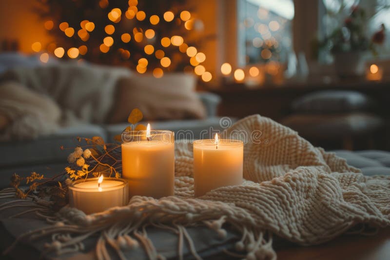 Cozy Home Interior,candles and Soft Light Stock Image - Image of ...