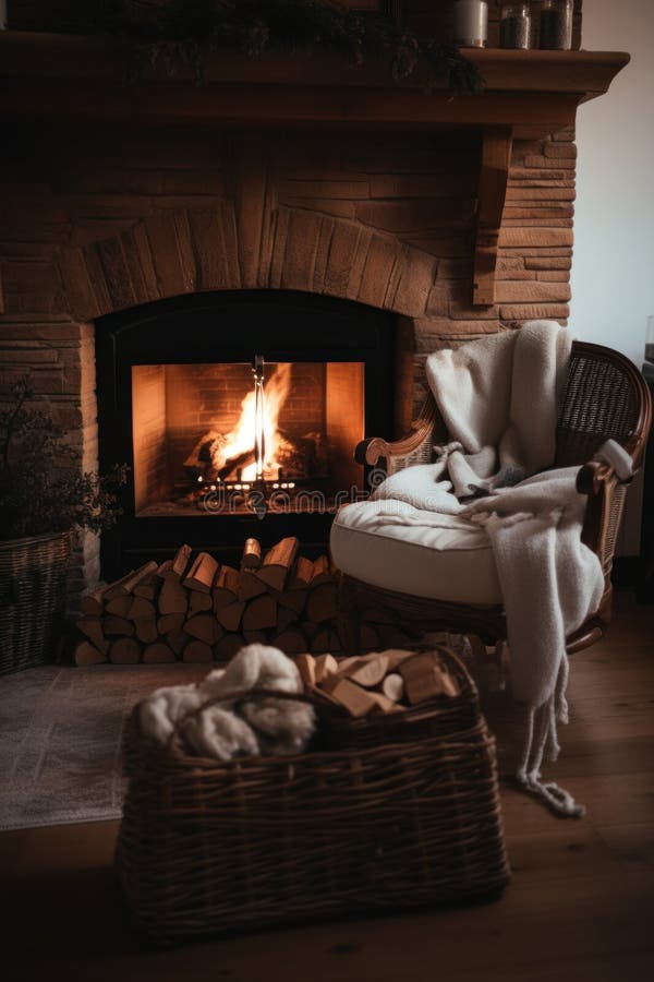 Cozy Home Interior. a Fireplace with a Fire Burning in it. AI ...