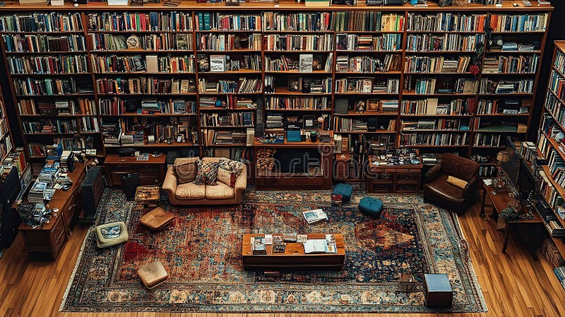 Cozy Home Library with Extensive Book Collection Stock Image - Image of ...