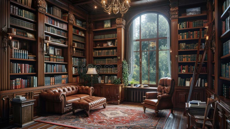 Cozy Home Library, Soft Lighting, Immersed in Literary Worlds and ...