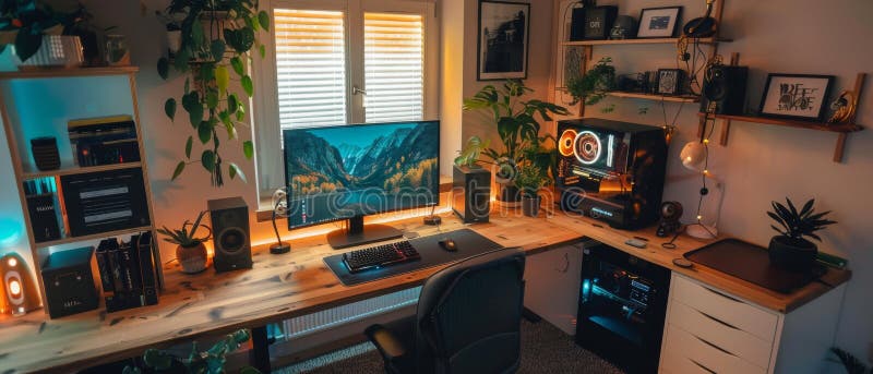 A Cozy Home Office with a Computer and Desk Stock Illustration ...