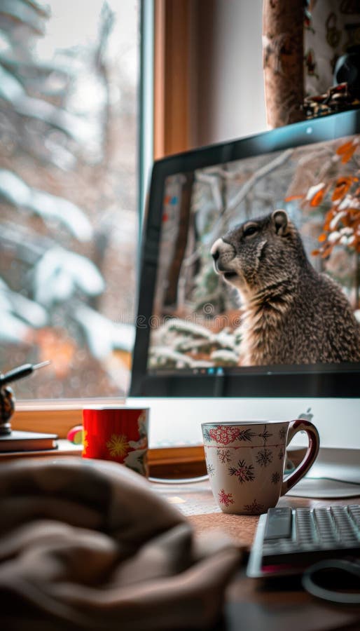 Cozy Home Office with Groundhog Day Theme and Winter Decor for Remote ...