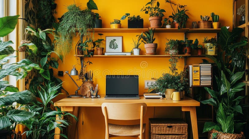 Cozy Home Office with Indoor Plants and Desk Setup for Productive Work ...