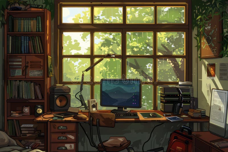 Cozy Home Office with Nature View Stock Photo - Image of freelancer ...