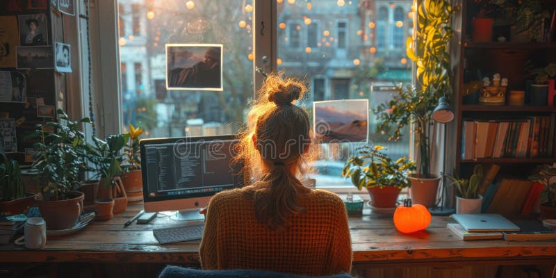 Cozy Home Office with Plants, Computer, Natural Light, Creating a ...