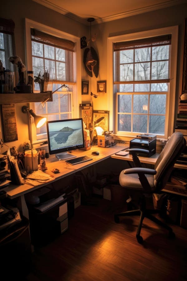 Cozy Home Office Setup for Attending Webinars Stock Illustration ...