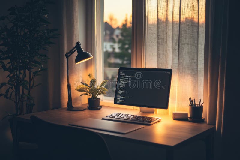 Desktop Setup Monitor Lamp Office Objects Stock Photos - Free & Royalty ...