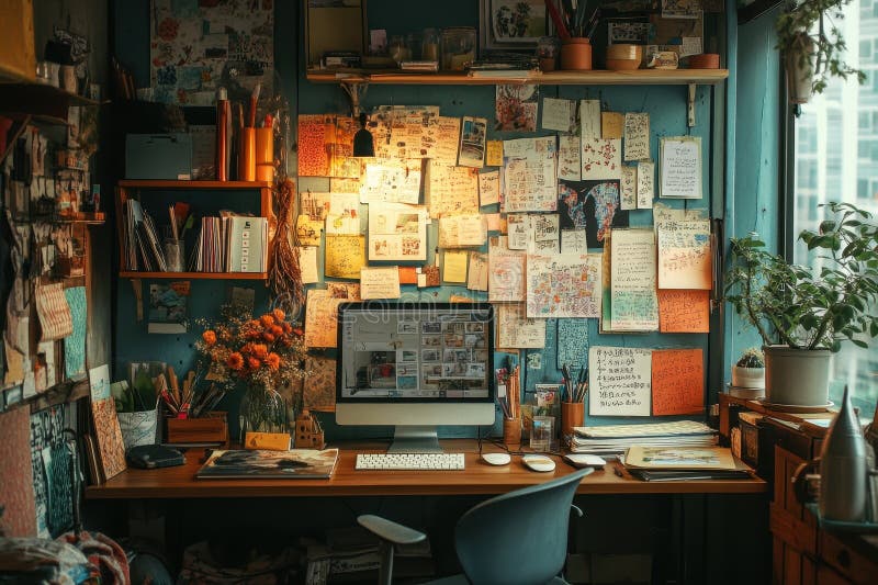 Cozy and Creative Home Office with Colorful Wall Art and Desk Setup for ...