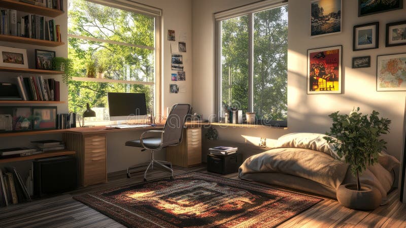 Cozy Home Office with Sunlight Streaming through Windows a Bright and ...