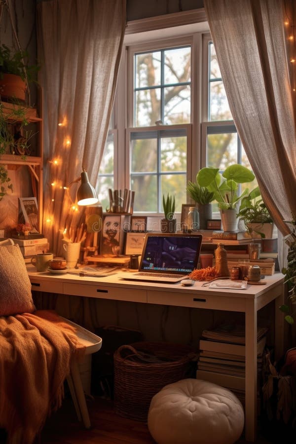 Cozy Home Office Workspace with Laptop and Supplies Stock Illustration ...