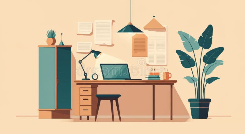 Cozy Home Office Workspace with Modern Minimalist Design Elements Stock ...