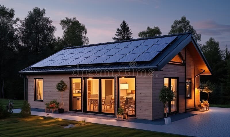 A Cozy Home Powered by Clean Energy Stock Illustration - Illustration ...