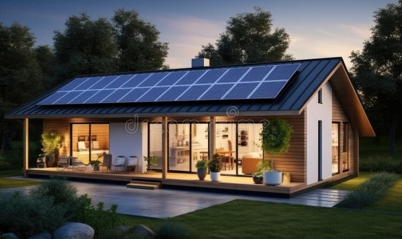 A Cozy Home Powered by the Sun Stock Illustration - Illustration of ...