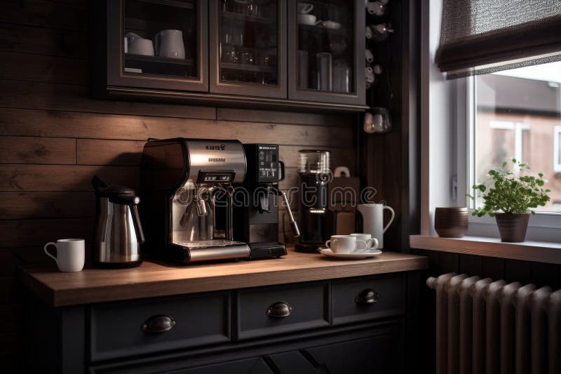 Cozy Home Setting with Smart Coffee Machine in Kitchen Stock ...
