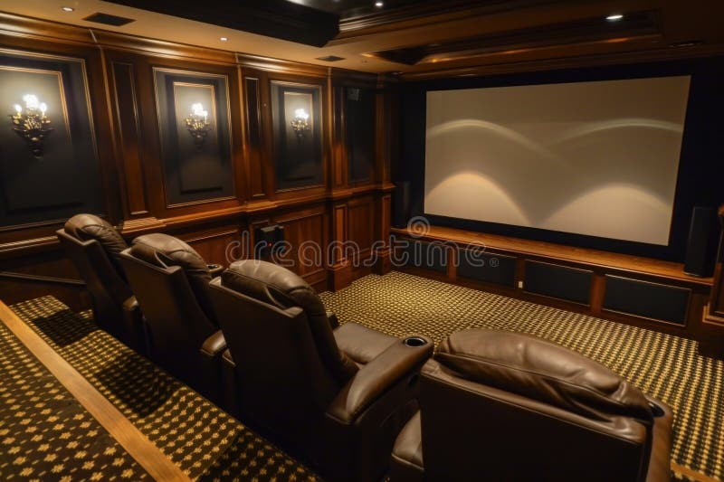 A Cozy Home Theater Setup with Leather Chairs and a Projector Screen ...