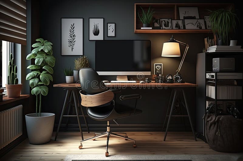 Cozy Home Workplace with Computer. Generative Ai Stock Illustration ...