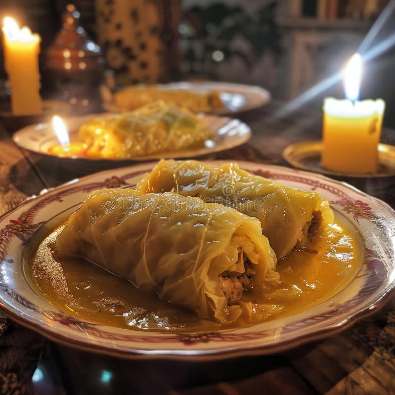 Cozy Homemade Stuffed Cabbage Rolls Served on a Decorative Plate in a ...