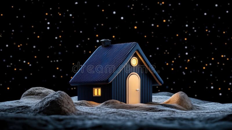 A Cozy House Illuminated Under a Starry Night Sky with a Lunar ...