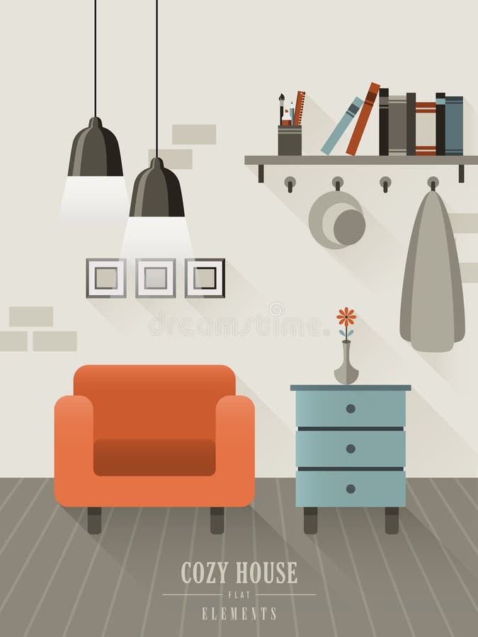 Cozy House Interior in Flat Design Style Stock Vector - Illustration of ...