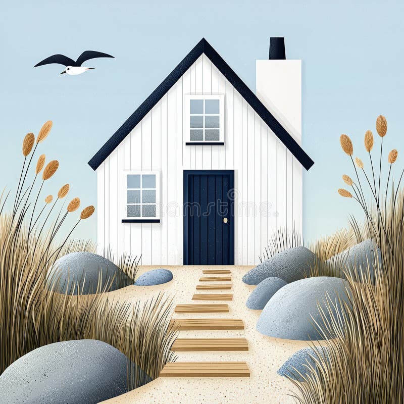 Cozy House with Path and Natural Elements Stock Illustration ...