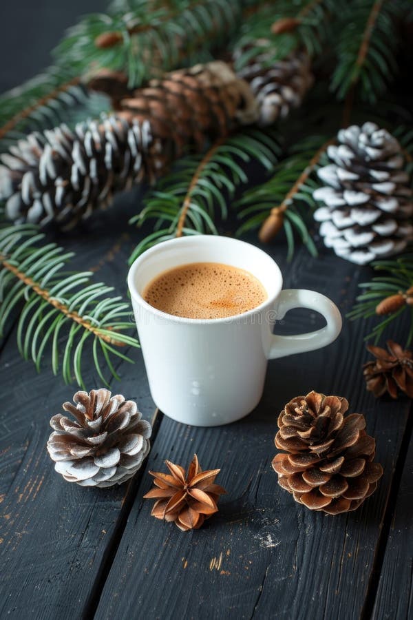 A Cozy Image of a Cup of Coffee with Pine Cones. Suitable for Winter ...