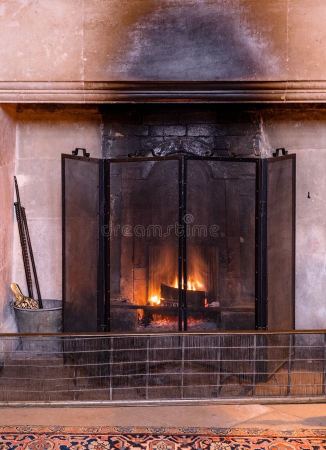 Cozy Indoor Fireplace with Burning Logs Stock Illustration ...