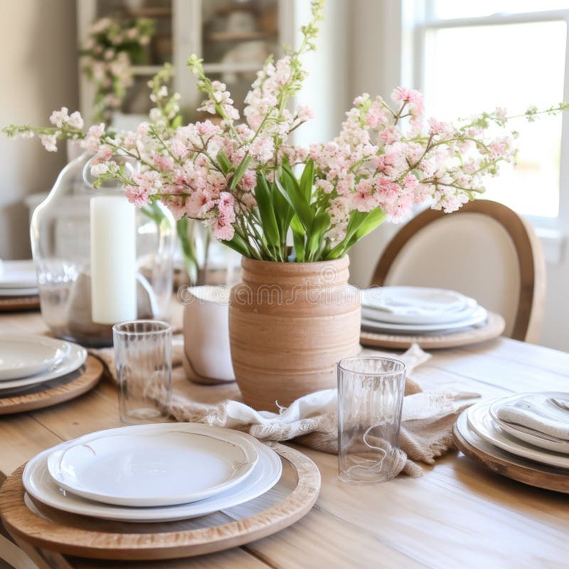 A Cozy Indoor Spring Party Featuring a Rustic Table Setting with Fresh ...