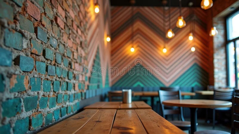 Cozy Industrial Cafe Interior with Brick Walls and Warm Lighting Stock Illustration ...
