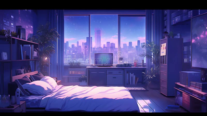 Cozy Interior Bedroom with Computer Illustration 4k Animated Seamless ...