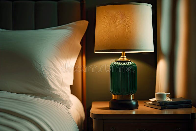 Cozy Interior of Bedside Lamp Hotel on Table Stock Illustration ...
