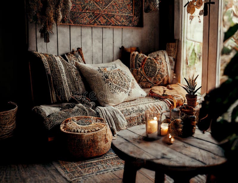 Cozy Interior in the Bohemian Style, Created with Generative AI Stock ...