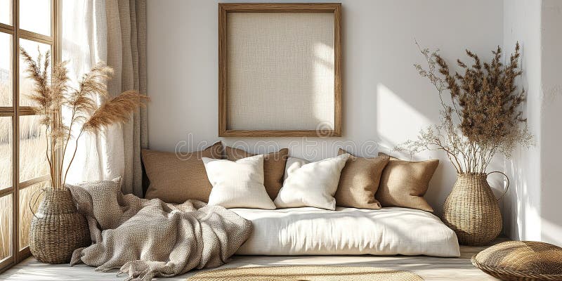Cozy Interior Decor Featuring Neutral Cushions and Natural Elements in ...