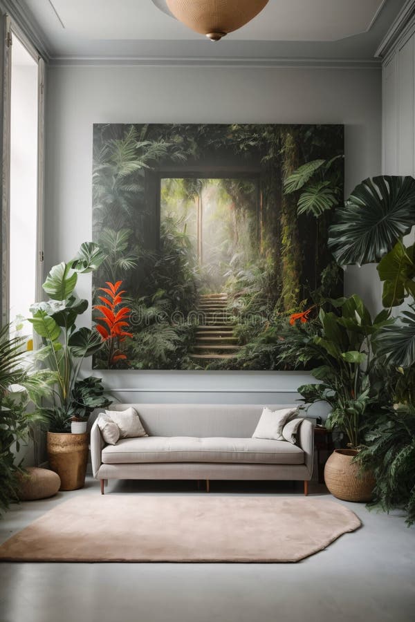 Cozy Interior Design with a Jungle Accents. Stock Illustration ...