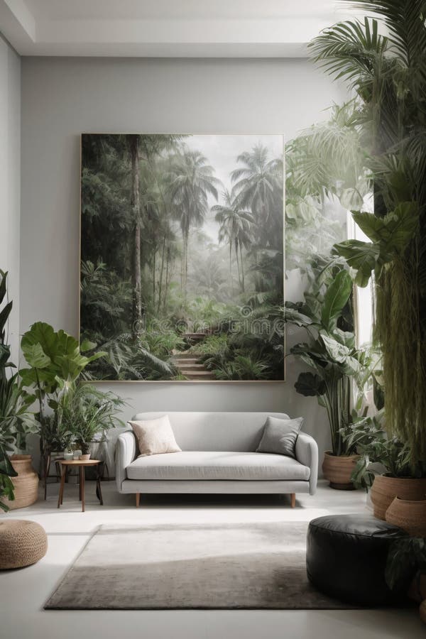 Cozy Interior Design with a Jungle Accents. Stock Illustration ...