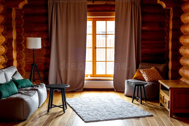 Cozy Interior Design of a Wooden Cottage Stock Image - Image of floor ...