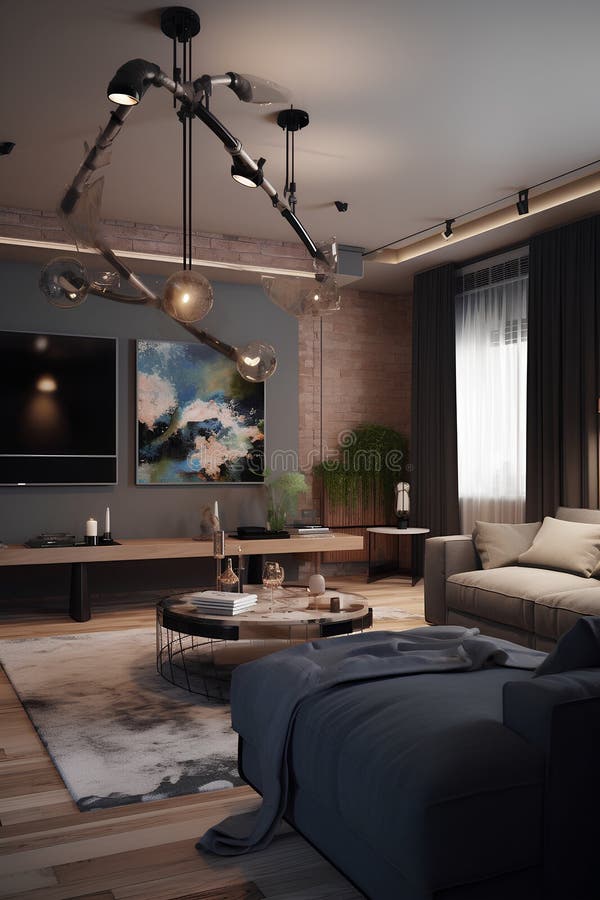 Cozy Interior of Living Room in Modern House Stock Illustration ...