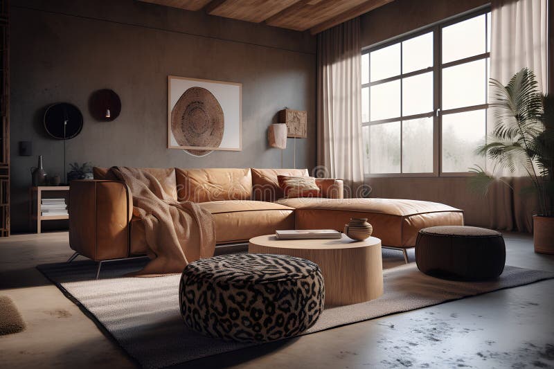 Cozy Interior of Living Room in Moderrn Luxury House with African Style ...