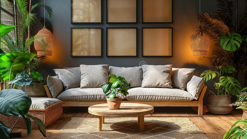 Cozy Interior of Living Room, Nice Ambiente, White Pillows, Wall with ...