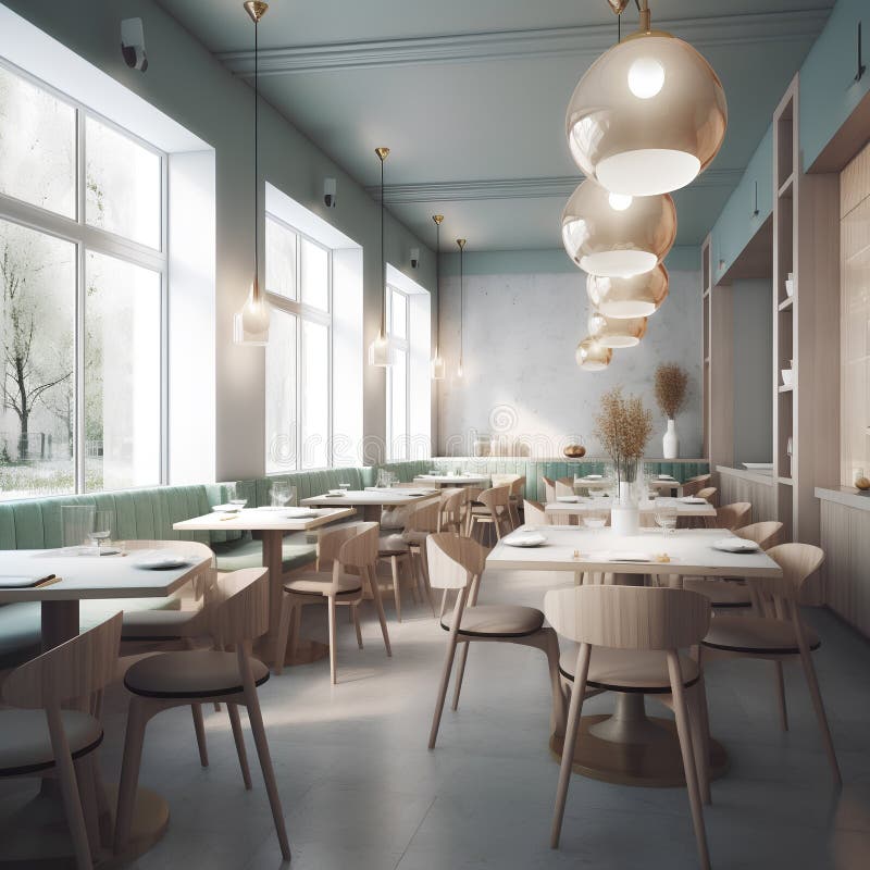 Cozy Interior of Modern Restaurant in Light Colors Stock Illustration ...